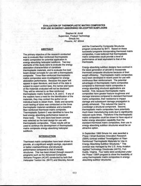Evaluation Of Thermoplastic Matrix Composites For Use In Energy Absorbing Helicopter Sub Floors