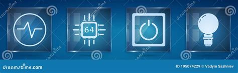Set Electric Circuit Scheme Processor With Microcircuits CPU Electric Light Switch And Light