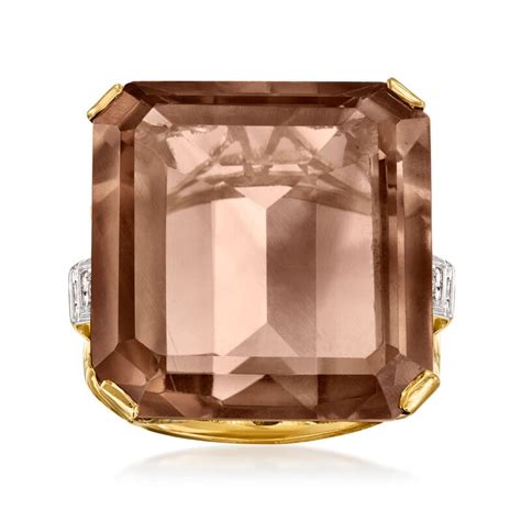C 1990 Vintage 2642 Carat Smoky Quartz Ring With Diamonds In 18kt Tri