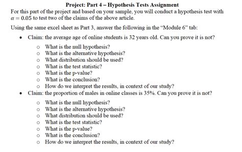 Project Part 4 Hypothesis Tests Assignment For This