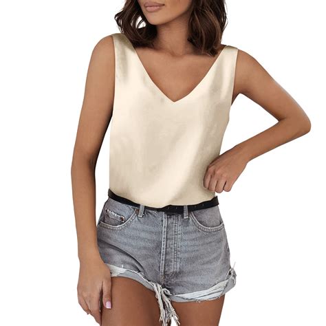 Tank Tops For Women V Neck Silk Summer Satin Sleeveless Blouse Basic