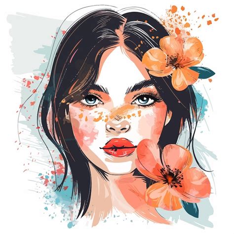 Una Mujer Con Flores En El Cabello Y Un Dibujo De Una Mujer Con Flor