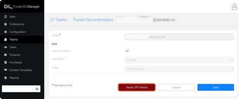 Mfa Reset The Otp Device For A Team Member Purple Overview