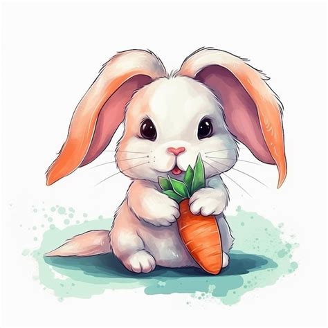 Premium Photo A Watercolor Drawing Of A Bunny Holding A Carrot