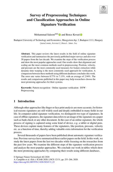 pdf survey of preprocessing techniques and classification approaches in online signature