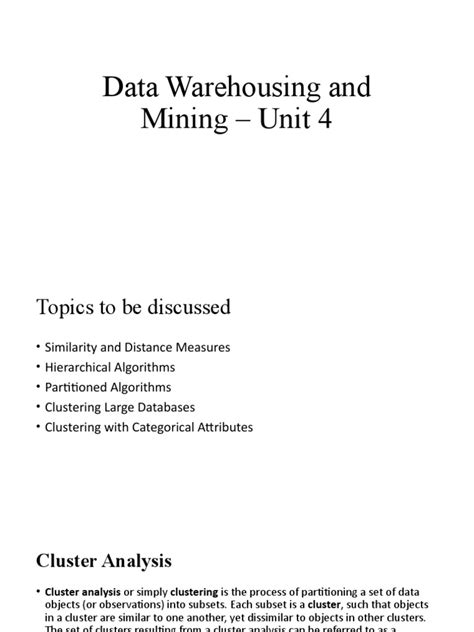 Unit 4 Data Warehousing And Mining Pdf Cluster Analysis Data