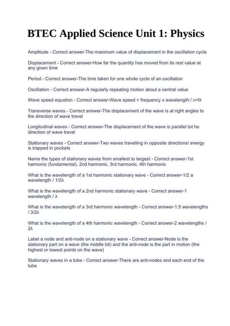 Btec Applied Science Unit 1 Physics Questions And Answers Btec Applied Science Unit 1