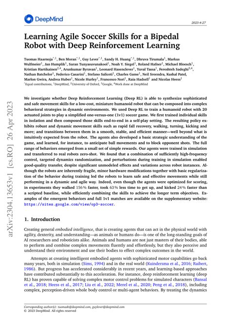 PDF Learning Agile Soccer Skills For A Bipedal Robot With Deep Reinforcement Learning