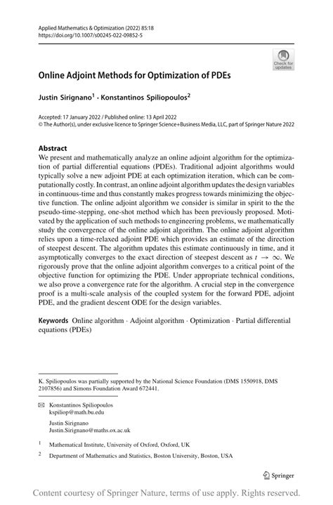 Online Adjoint Methods For Optimization Of Pdes