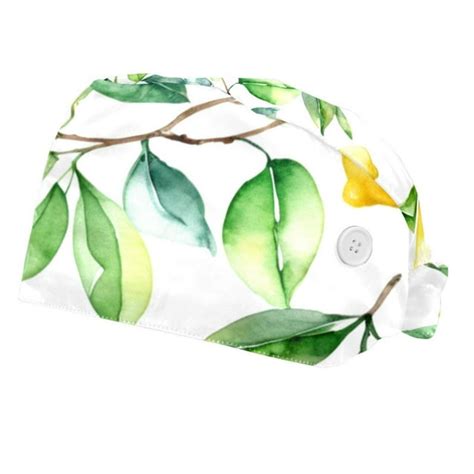 Bouffant Scrub Caps Womens Hats And Capslemons Watercolor Seamlessnurse Surgical Caps