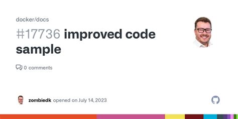 improved code sample · issue 17736 · docker docs · github