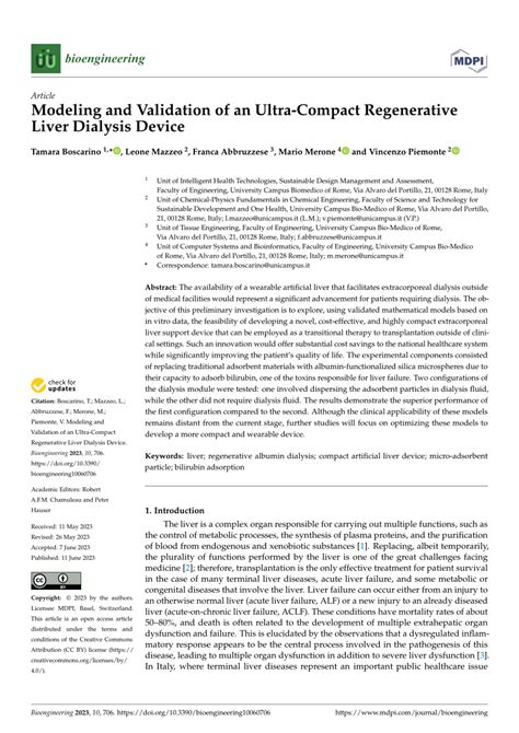 Pdf Modeling And Validation Of An Ultra Compact Regenerative Liver Dialysis Device