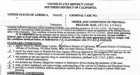 Federal Personal Appearance Bond Southern District Of California
