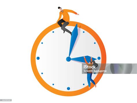 비즈니스 사람들은 시간 동안 실행 마감일 시계 개념 벡터 일러스트와 상호 작용 흰색으로 격리된 인포그래픽 시간 관리 팀워크 개념에 대한 스톡 벡터 아트 및 기타 이미지