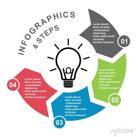4 Step Vector Element In Four Colors With Labels Infographic • Wall