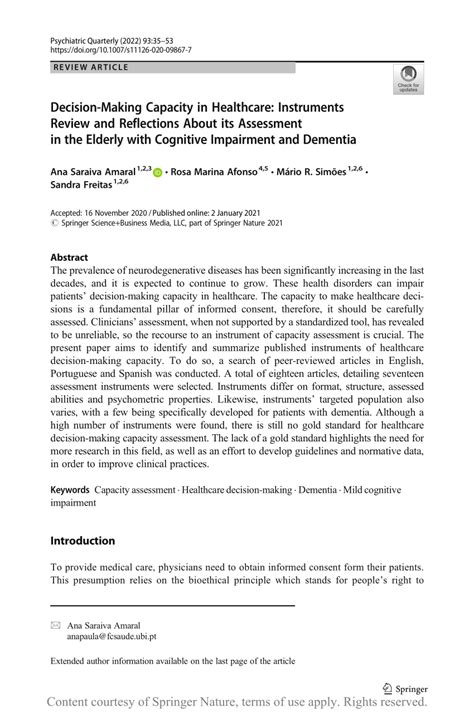 Decision Making Capacity In Healthcare Instruments Review And Reflections About Its Assessment