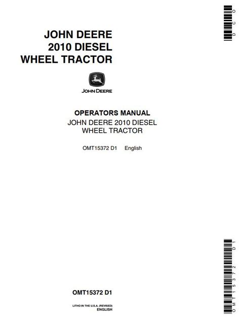 John Deere Diesel Wheel Tractor 2010 Operators Manual