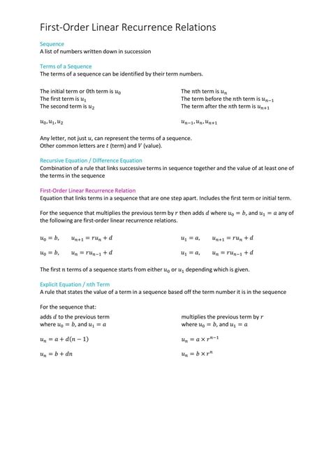 Vce Higher Math Recursion And Financial Modelling Notes Further Mathematics Year 12 Vce