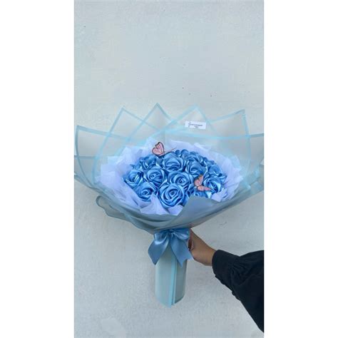 Jual Buket Bunga Pita Satin Biru Shopee Indonesia