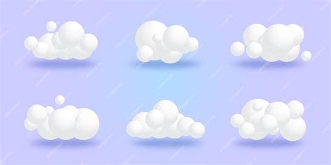 구름 파란색 배경에 고립 된 흰색 3d 현실적인 구름 부드러운 둥근 구름 아이콘을 렌더링합니다 프리미엄 벡터