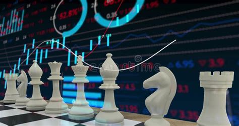 Image Of White Chess Pieces Over Data Processing On Black Background