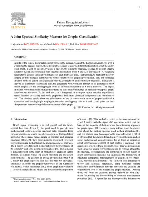 Pdf Pattern Recognition Letters A Joint Spectral Similarity Measure For Graphs Classification