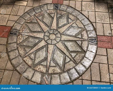 Compass Design On Brick Pavement Stock Image Image Of Pavement