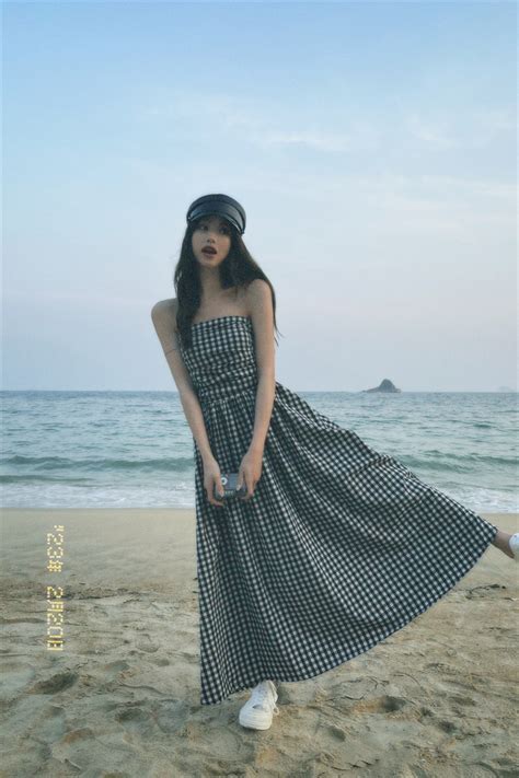 블롱뮤 오프 숄더 체크 나시 원피스 스퀘어 넥 튜브 탑 하이 웨스트 셔링 유니크 캐주얼 A 라인 롱 미디 스커트 치마 플레어