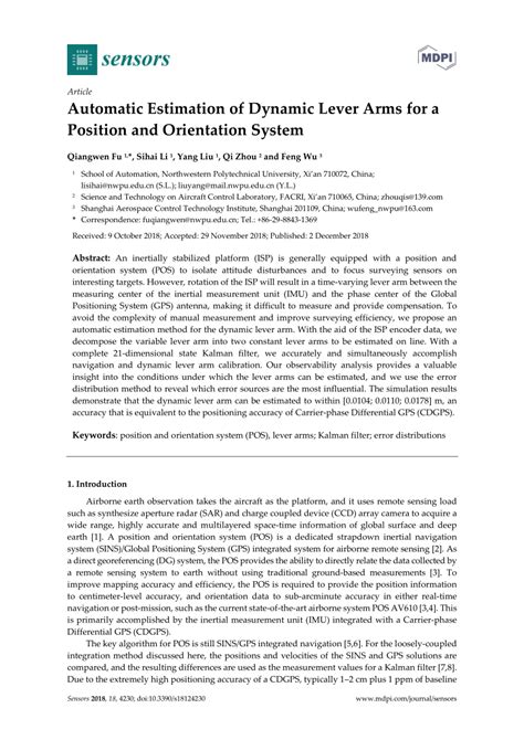 Pdf Automatic Estimation Of Dynamic Lever Arms For A Position And