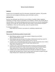 Assignment Boolean Operators Boolean Searches Worksheet PURPOSE Babes Learn To