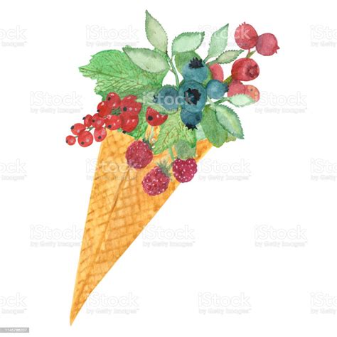 수채화 손으로 그린 과일 아이스크림 조성 물과 딸기 경적에 민트 잎 0명에 대한 스톡 벡터 아트 및 기타 이미지 0명 개체 그룹 건강한 생활방식 Istock
