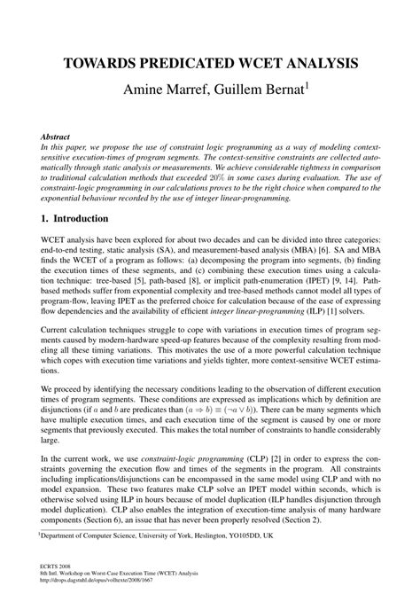 Pdf Towards Predicated Wcet Analysis