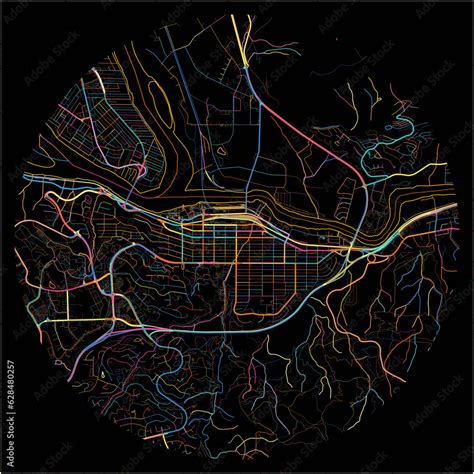 Colorful Map Of Kamloops British Columbia With All Major And Minor Roads Vector De Stock