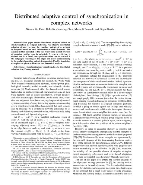 Pdf Distributed Adaptive Control Of Synchronization In Complex Networks