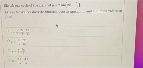 solved sketch one cycle of the graph of y 2sin 2x−3π at