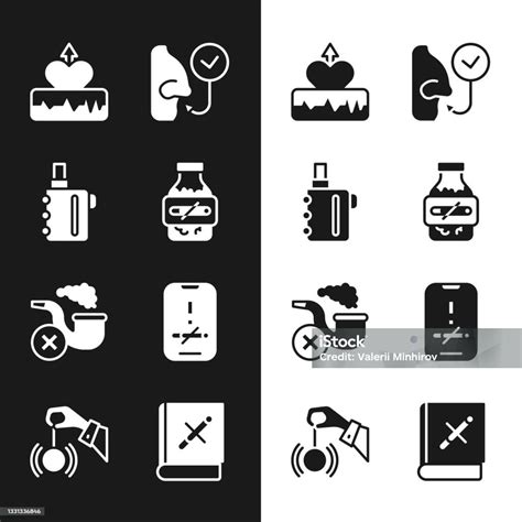 물집 팩에 니코틴 껌을 설정 전자 담배 심장 박동 증가 건강한 호흡 연기와 흡연 파이프 금연 책 정지및 최면 아이콘 벡터