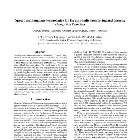 Speech And Language Technologies For The Automatic Monitoring And Training Of Cognitive
