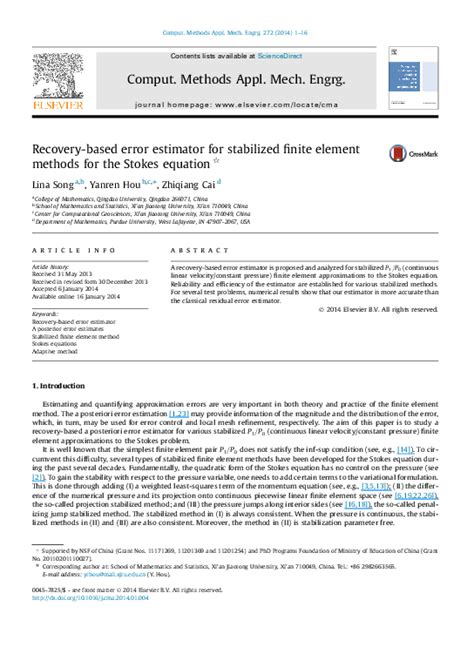 Pdf Recovery Based Error Estimator For Stabilized Finite Element