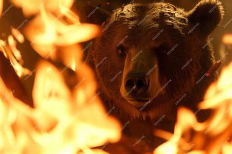 Premium Photo Scared Bear Peering Through Flames