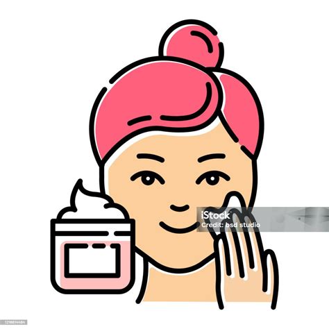 크림 색상 아이콘을 적용합니다 스킨 케어 절차 얼굴 미용 트리트먼트 리프팅 및 각질 제거 효과를 위한 얼굴 제품 피부과 화장품 메이크업 격리 벡터 일러스트레이션 각질제거에
