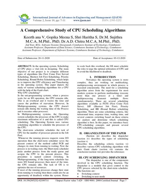 A Comprehensive Study Of Cpu Scheduling Algorithms Pdf Scheduling
