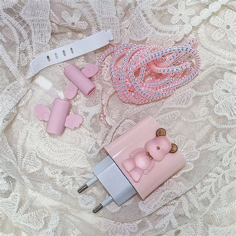 🚀당일출고🚀 달콤 러블리 베어베어 고속충전기 케이블 단선방지 보호캡 이쁜 커플 충전기 에이블리