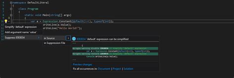 Suppressing Ide0034 Does Not Work Correctly · Issue 22506 · Dotnet