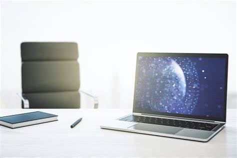 현대 노트북 모니터 관광 및 여행 개념에 추상적 인 창조적 인 디지털 세계지도 3d 렌더링 0명에 대한 스톡 사진 및 기타 이미지 Istock