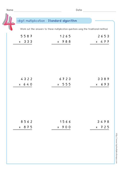 Multiplication Algorithm Worksheets