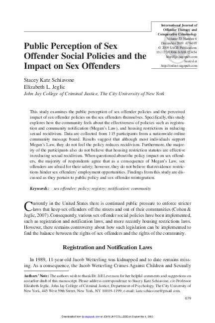 Pdf Public Perception Of Sex Offender Social Policies And The Impact