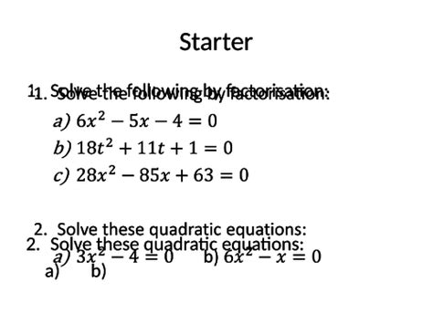 Solving Quadratic Equations Hard Teaching Resources
