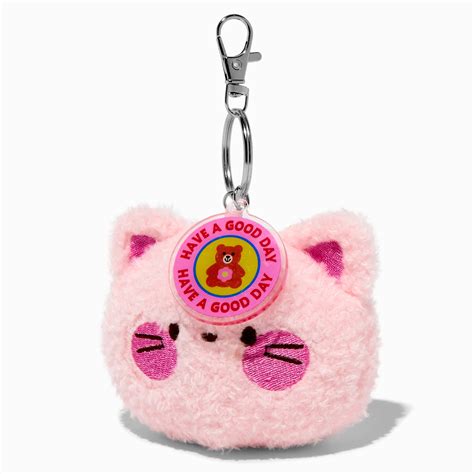Fuzzy Pink Cat Plush Keychain Claires