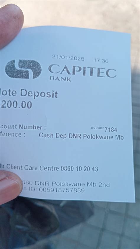 21 01 2025 1736 Capitec Bank Mote Deposit 20000 Count Number 0000007184 Ference Cash Dep Dnr