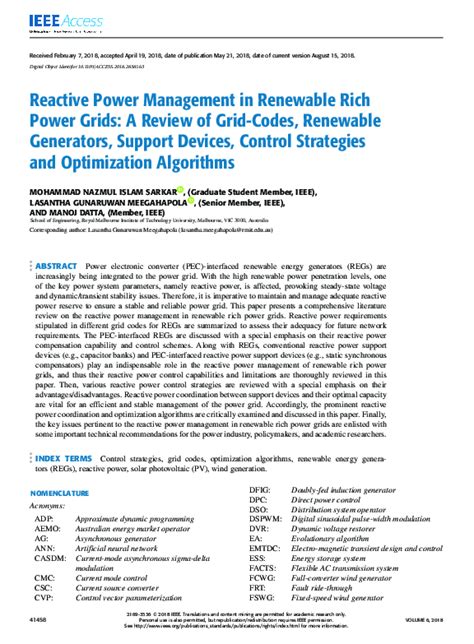 Pdf Reactive Power Management In Renewable Rich Power Grids A Review Of Grid Codes Renewable
